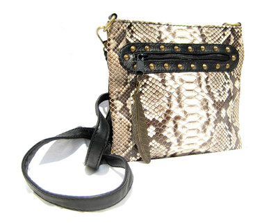 Studded Black Leather & PYTHON Snake Skin CROSS BODY Bag - GaBag - Vintage Skins