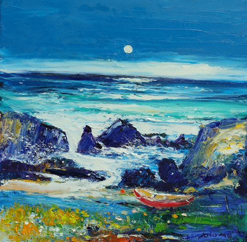 The Red Boat in the Rocks of Ardlanish, Mull by Jolomo SOLD