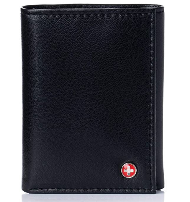 Wallet Men Alpine Swiss Trifold Wallet Genuine Leather Black - A. Ally ...