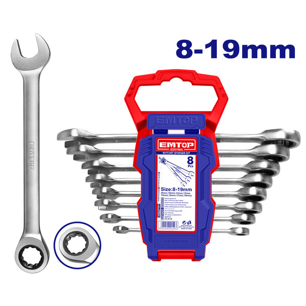 SPANNER SET 8PCS EMTOP ECSS10802 RATCHET - A. Ally & Sons