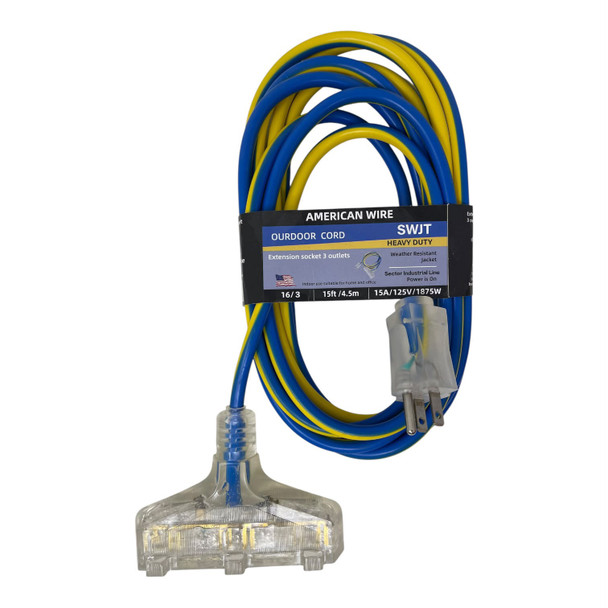EXTENSION CORD OUTDOOR BLUE AND YELLOW LM-US-E05-15FT - A. Ally & Sons