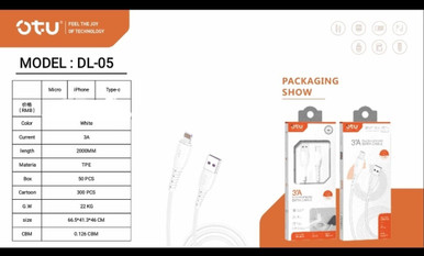 CHARGER CABLE USB OTU DL05-I 2000MM LIGHTING 3A FAST TRANSMISSION DATA ...