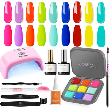 Nail Modelones Color Cube 19 Pcs Polish Kit Manicure Palette w/UV Light ...