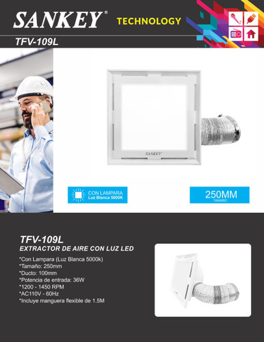 FAN 10" CEILING EXTRACTOR SANKEY TFV-109L 110V WITH LIGHT AND 4" DUCT ...