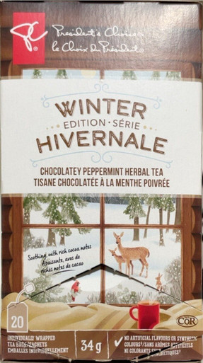TEAS PC WINTER HIVERNALE CHOCOLATEY PEPPERMINT HERBAL 20 TEA BAGS 34g ...