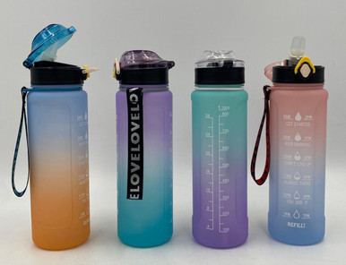 WATER BOTTLE 2259 TWO TONE PLASTIC 1000ML 7.5 X 26.5CM LARGE / Blue Cap ...