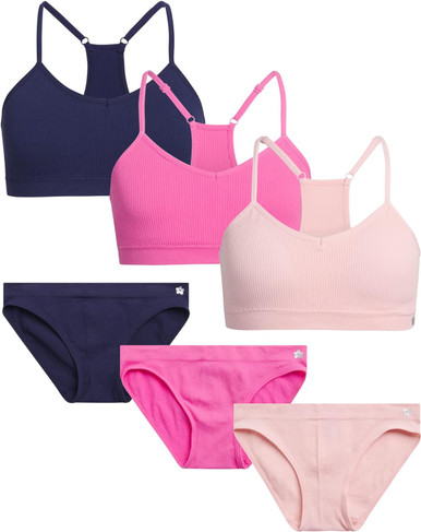 Girls Bralette Set 6pc Pink/Navy - A. Ally & Sons