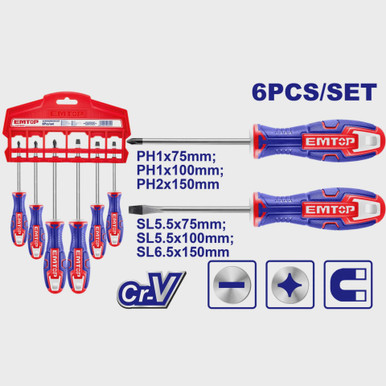 SCREWDRIVER SET 6PCS EMTOP ESST0602 - A. Ally & Sons