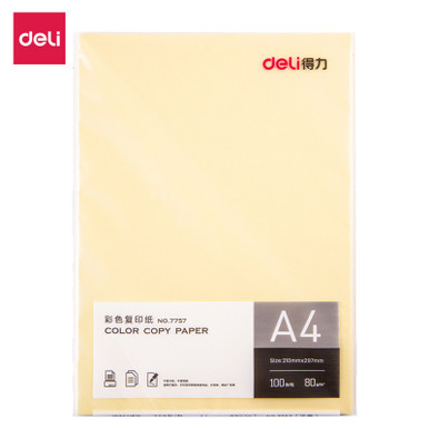 STATIONERY PAPER COLOR COPY DELI 7757 A4 80G LIGHT YELLOW 100 SHEET PACK - A. Ally & Sons