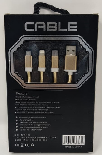 CABLE USB 3 IN 1 HEYU HY-C04 2.4A 1200MM DATA - A. Ally & Sons