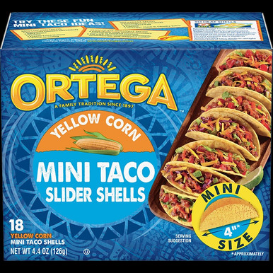 ORTEGA YELLOW CORN MINI TACO SLIDER SHELLS 4.4oz 126g - A. Ally & Sons