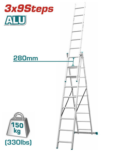 LADDER 3 X 9 STEP EXTENTION ALUMINIUM TOTAL THLAD03391 - A. Ally & Sons