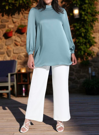 Top Tunic Button down Grey / Mint Plus Size - A. Ally & Sons