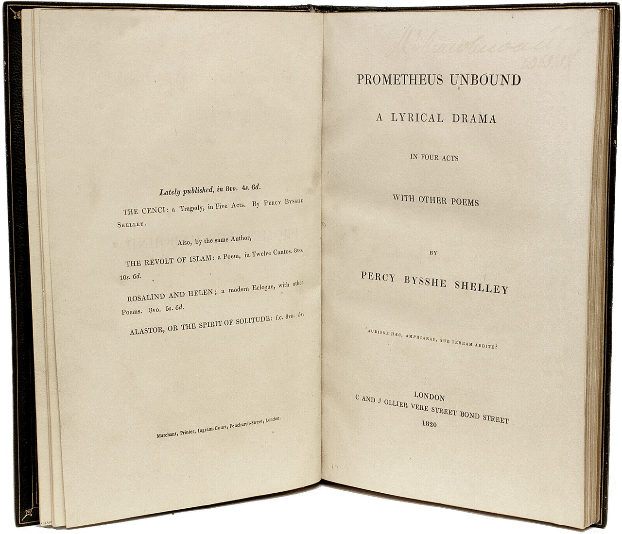 SHELLEY, Percy Bysshe. Prometheus Unbound A Lyrical Drama In Four Acts ...