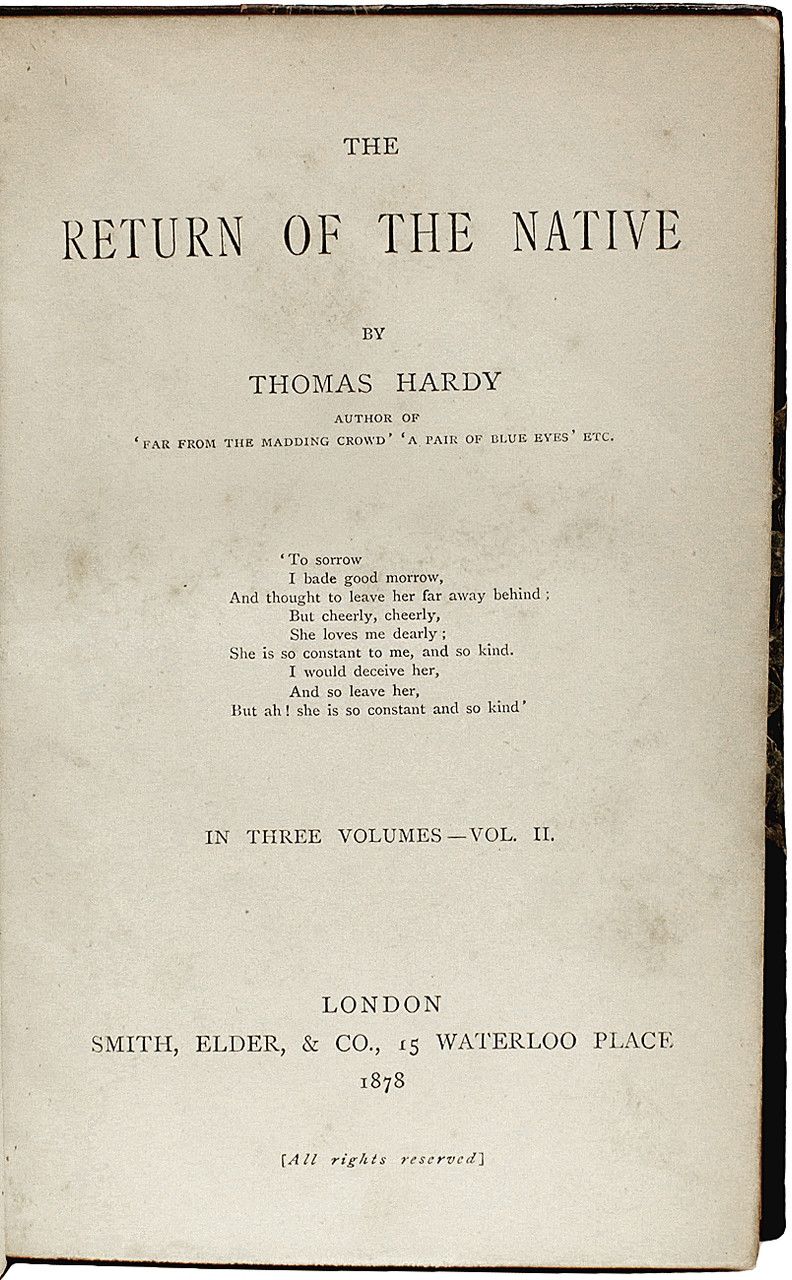 HARDY, Thomas. The Return of the Native. (3 VOLUMES - FIRST EDITION ...