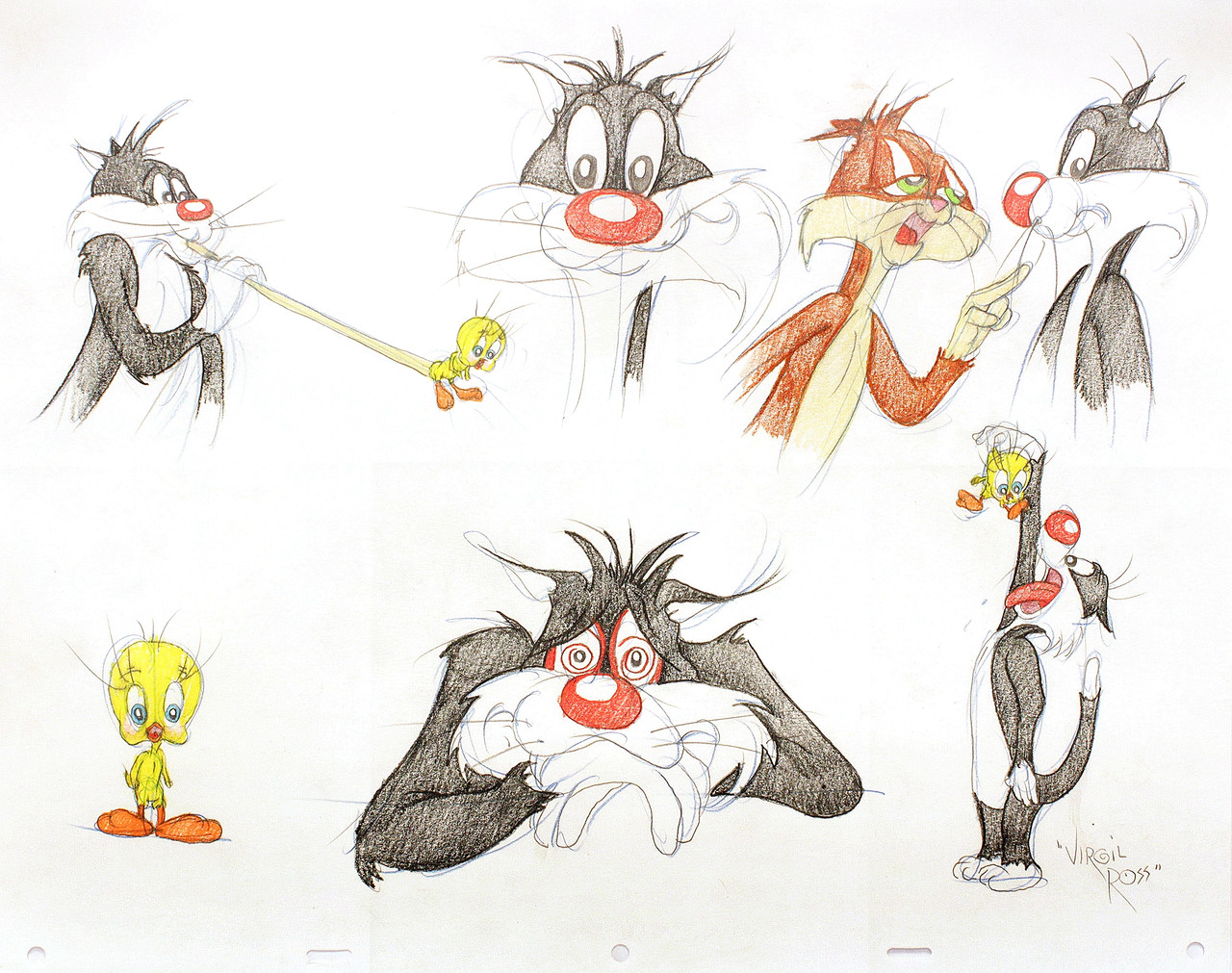 ROSS, Virgil. Sylvester the Cat & Tweety Bird. (SIX ORIGINAL DRAWINGS ...