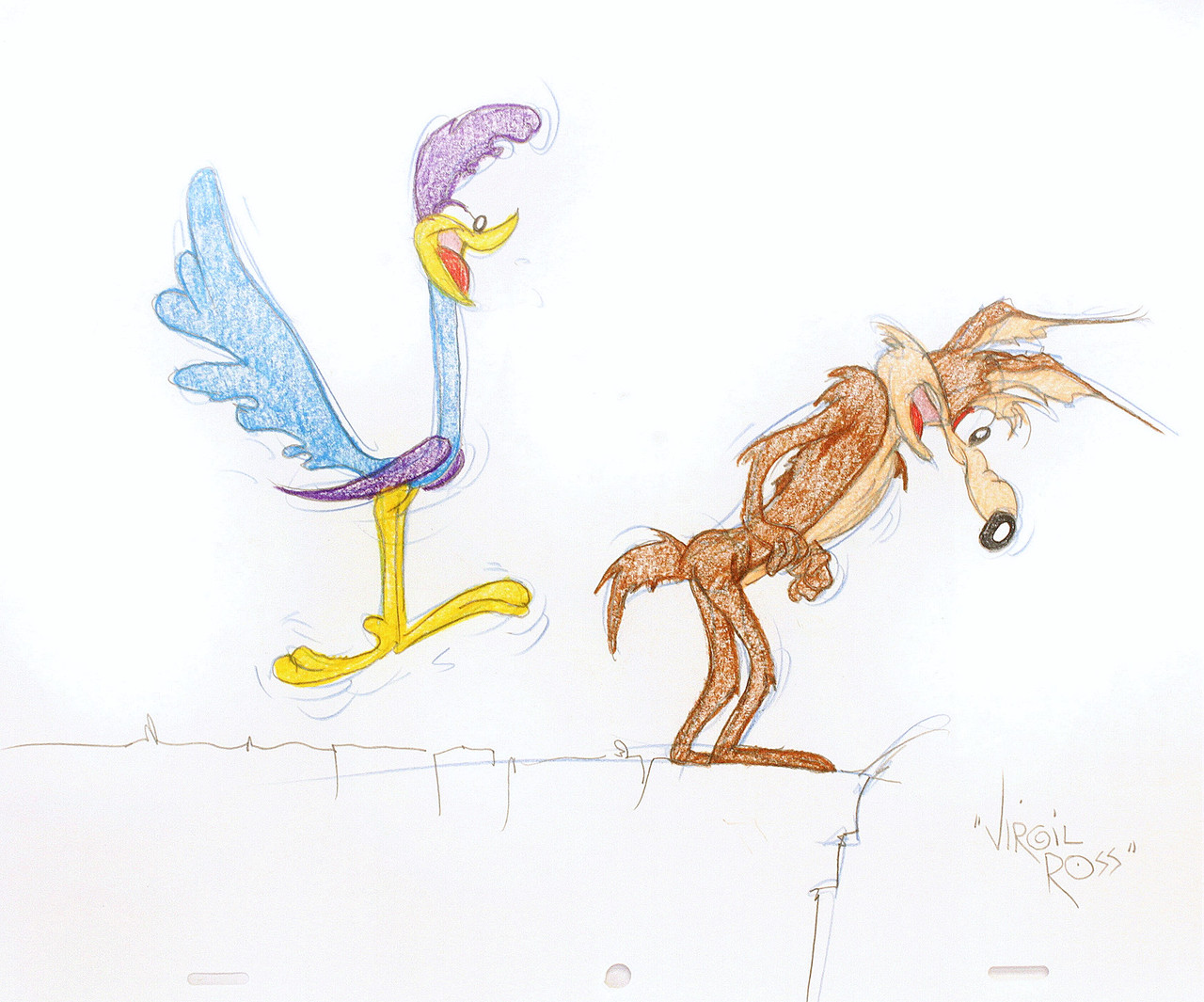 ROSS, Virgil. Wile E Coyote and The Road Runner near a cliff. (Warner ...