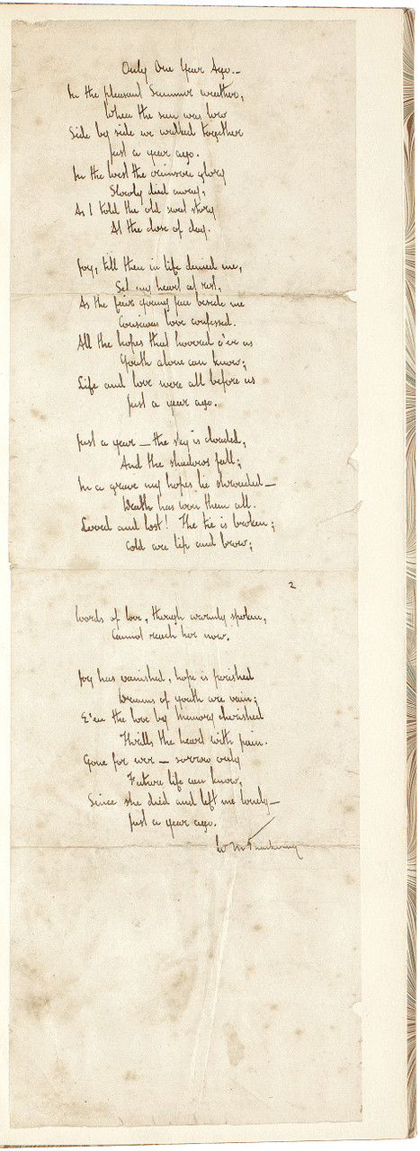 THACKERAY, William Makepeace. Original 33 line manuscript poem. (SIGNED ...