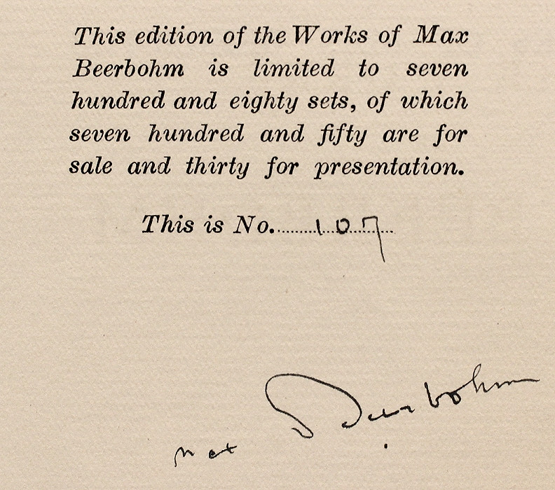 BEERBOHM, Max. The Works of Max Beerbohm. (10 VOLUMES - LIMITED SIGNED ...