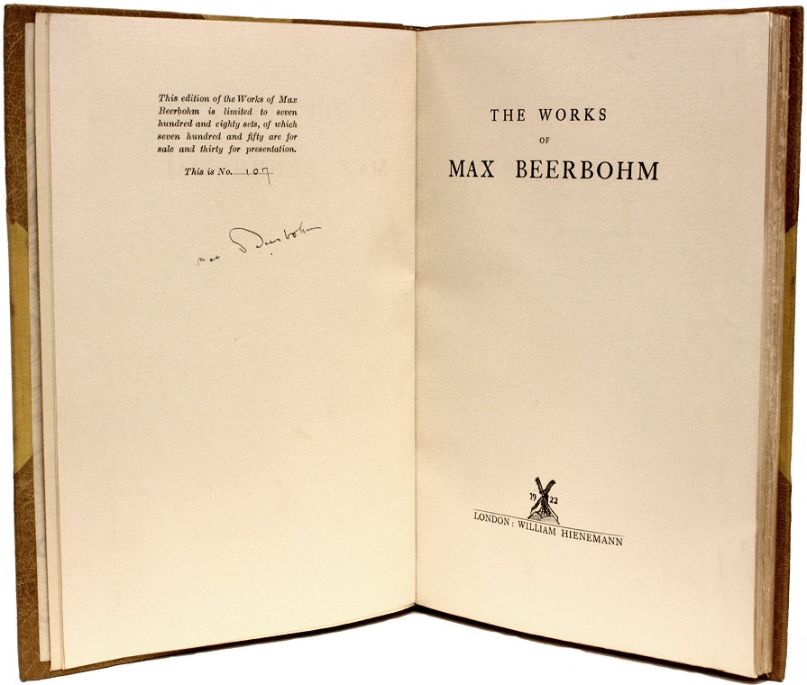 BEERBOHM, Max. The Works of Max Beerbohm. (10 VOLUMES - LIMITED SIGNED ...