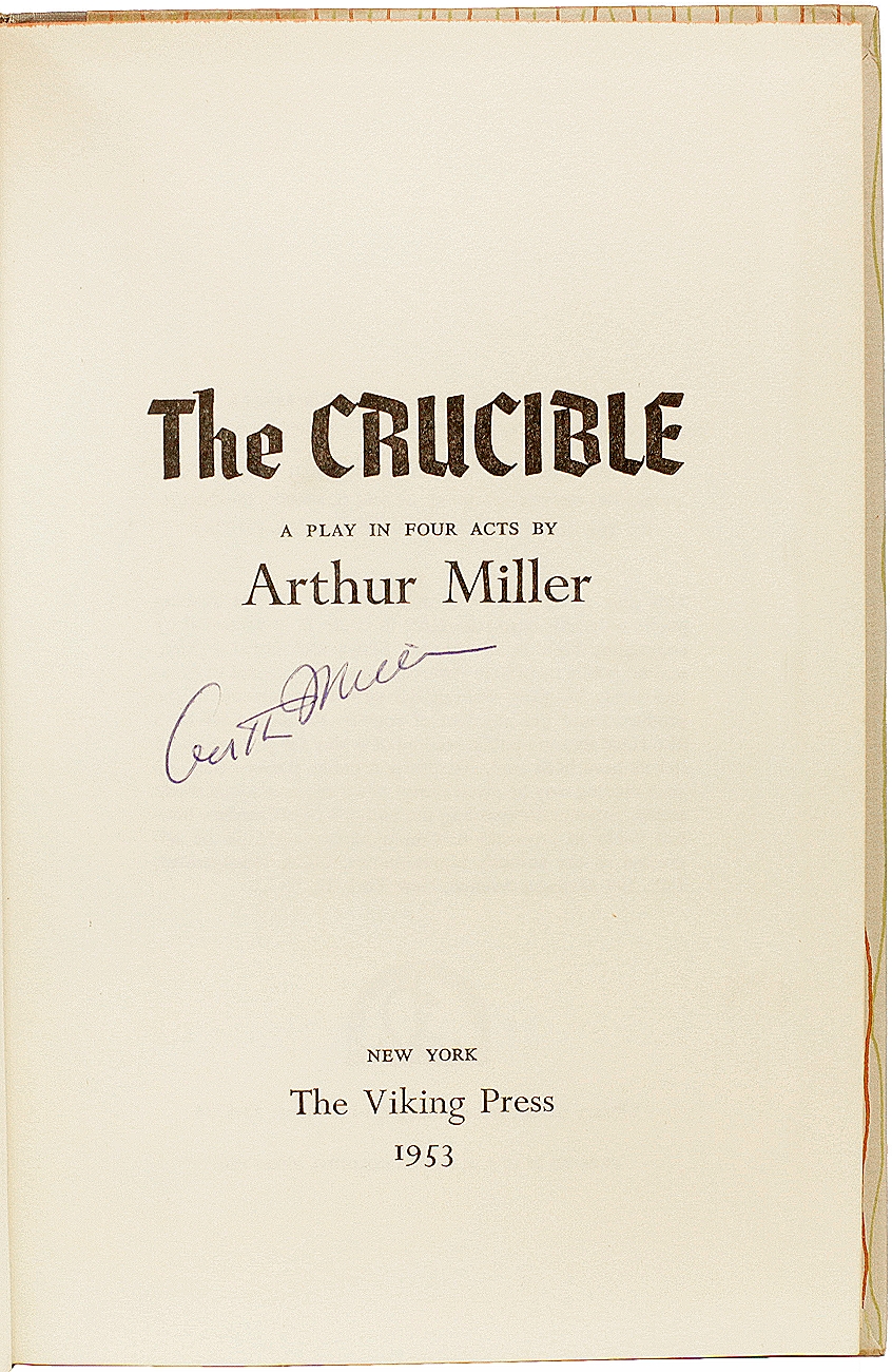 MILLER, Arthur. The Crucible. (1953 - FIRST EDITION - SIGNED)