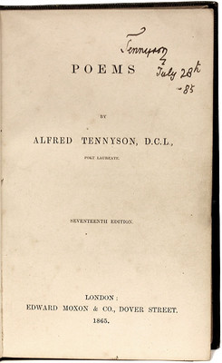 TENNYSON, Alfred Lord. Poems. (SIGNED - SEVENTH EDITION - 1865) - D&D ...
