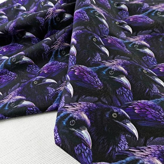 Ravens on soft french terry imported from Europe | l'oiseau fabrics ...