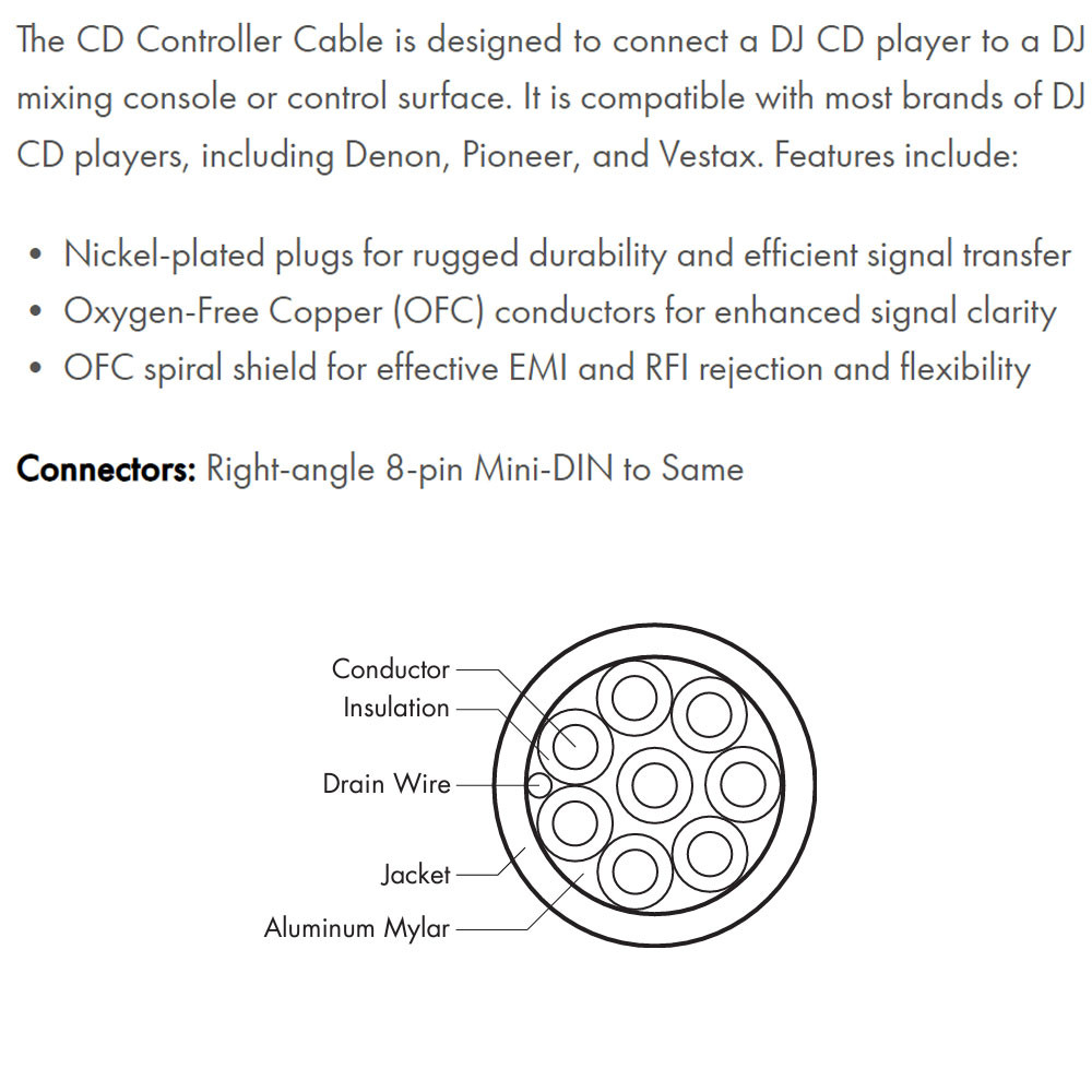 HOSA CCD103 CD CONTROLLER CABLE, RIGHT-ANGLE 8-PIN MINI-DIN TO SAME, 3 ...