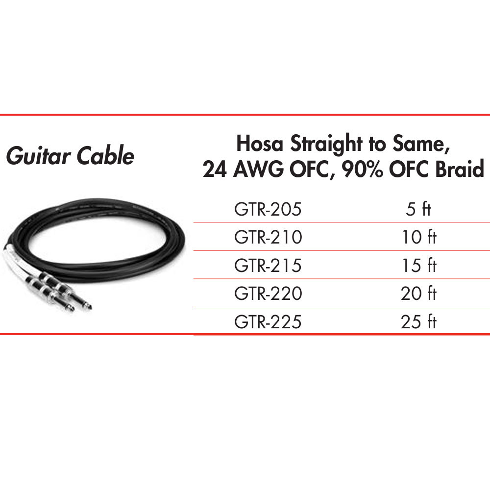 HOSA GTR210 GUITAR CABLE, STRAIGHT TO SAME, 10 FT / 3M - Link Audio