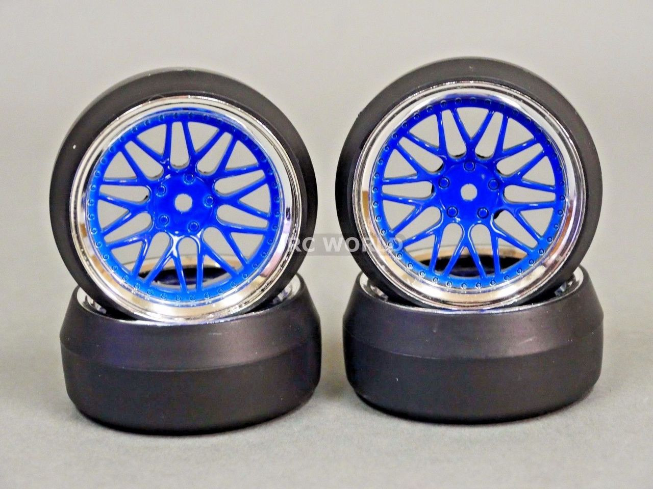 RC 1/10 DRIFT WHEELS Package 0 Degree 6 MM Offset 3 PIECE BLUE / CHROME ...