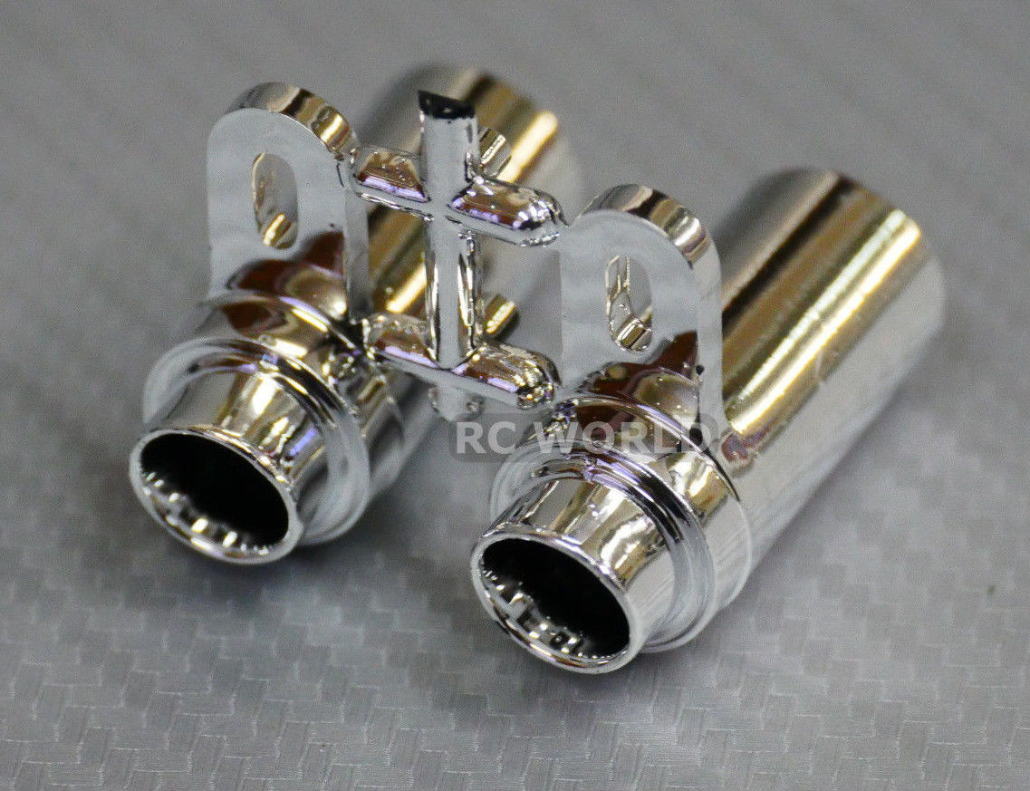 1/10 RC Car TWIN EXHAUST SET ROUND Scale Muffler For Body Shell CHROME ...