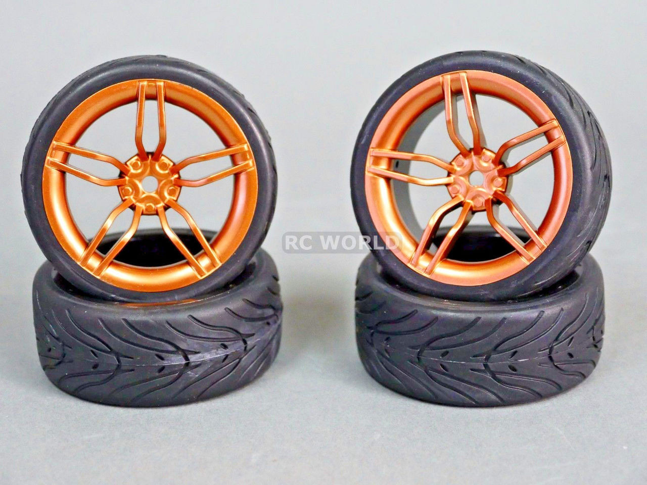 RC Car 1/10 WHEELS Tires SEMI-SLICK 3MM Offset GOLD 5 STAR RIMS -SET OF ...