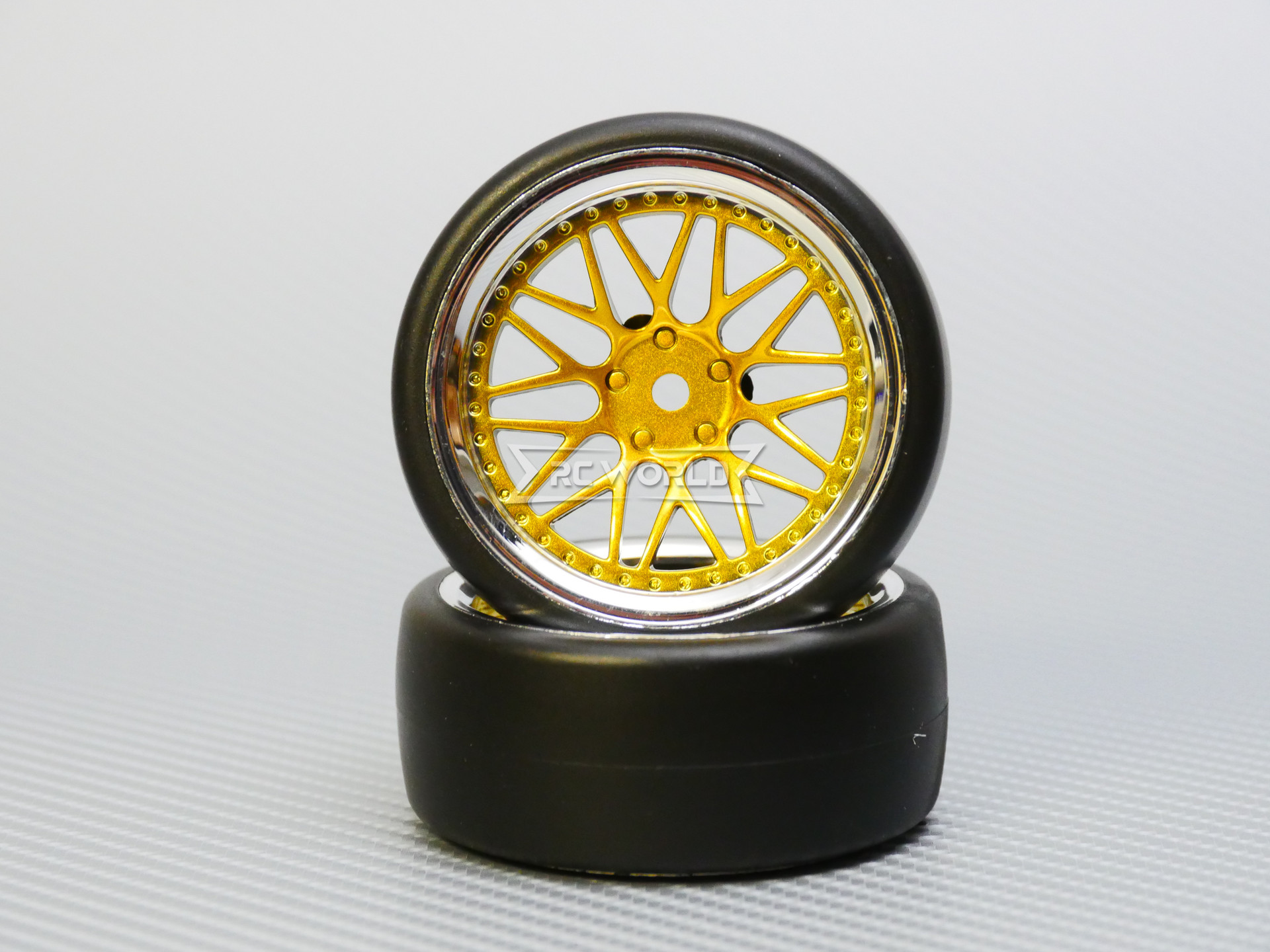 1/10 DRIFT Wheels 6MM Offset GOLD 3 Piece W/ Chrome LIP *4pcs*