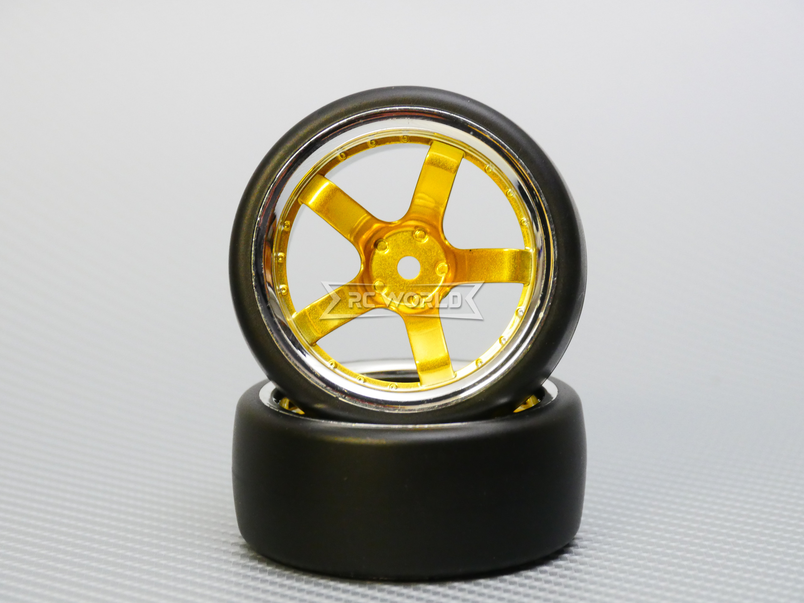 1/10 DRIFT WHEELS 9MM Offset GOLD 5 Star W/ Chrome LIP *4pcs*