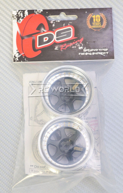 DS Racing 1/10 6 SPOKE RIMS Adjustable Offset Wheels BLACK/CHROME- DE ...