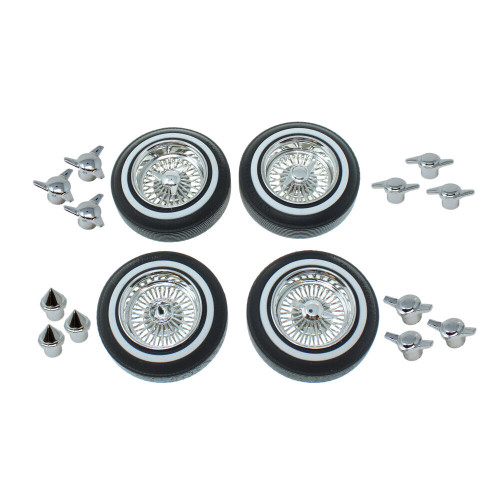 1/10 Low Rider DAYTON WIRE Rims + Tires SET Nut Covers (4PCS) -SILVER ...