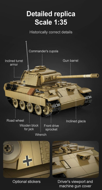 Cada RC 1/35 TANK Panther Building Blocks Toy w/ RC System -KIT-