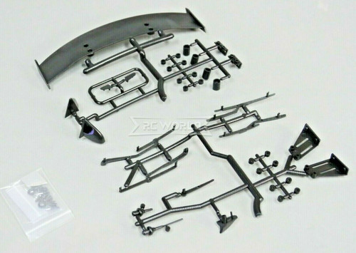 RC 1/10 Car Accessories -WING SPOILER w/ Mirrors w/ Wipers BLACK