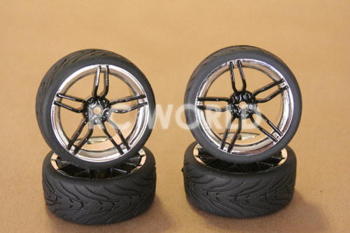 RC CAR 1/10 STREET WHEELS 3MM OFFSET BLACK 5 Star Chrome Lip (4PCS)