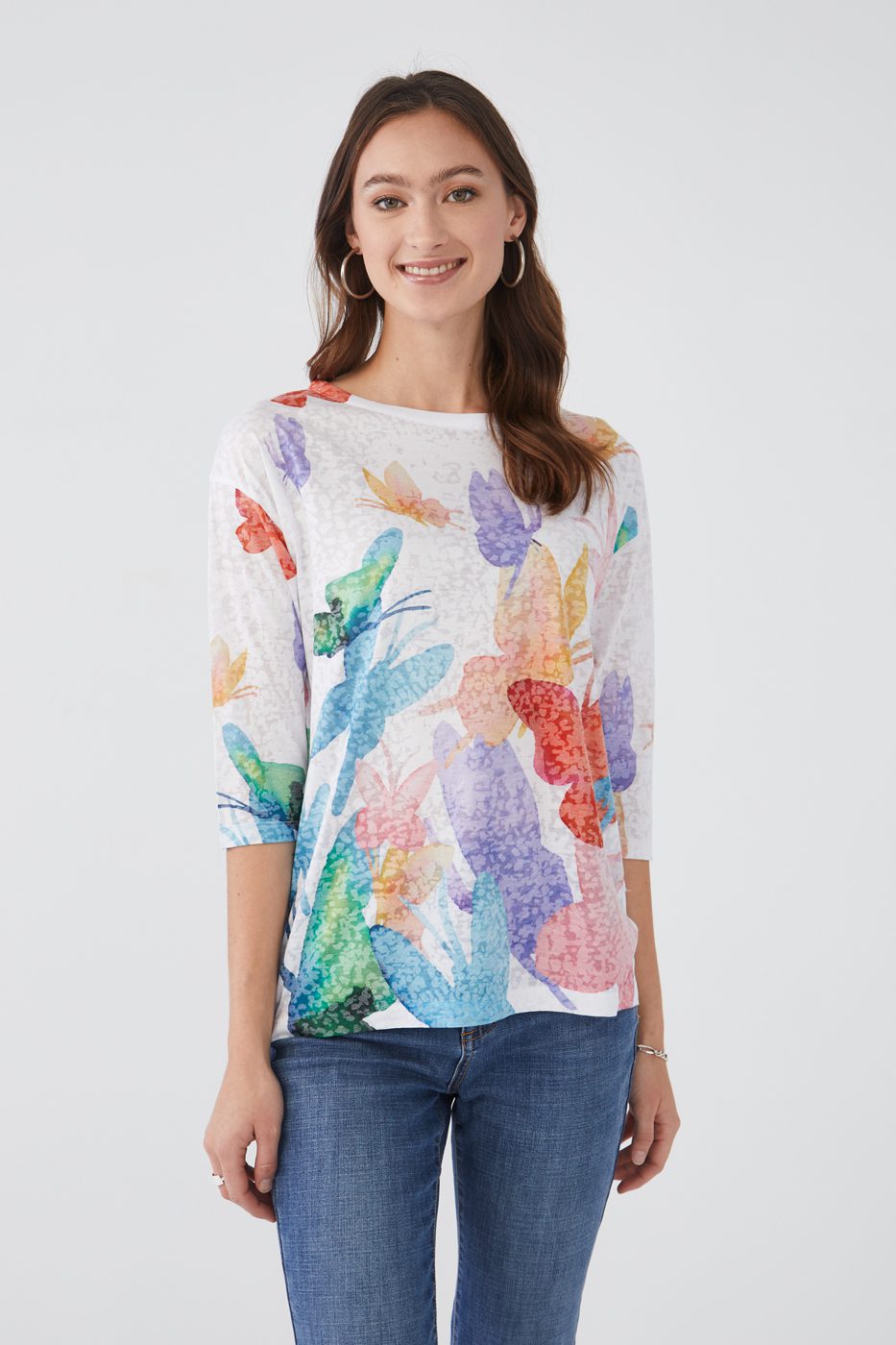 Boat Neck Drop Shoulder 3/4 Sleeve Top
