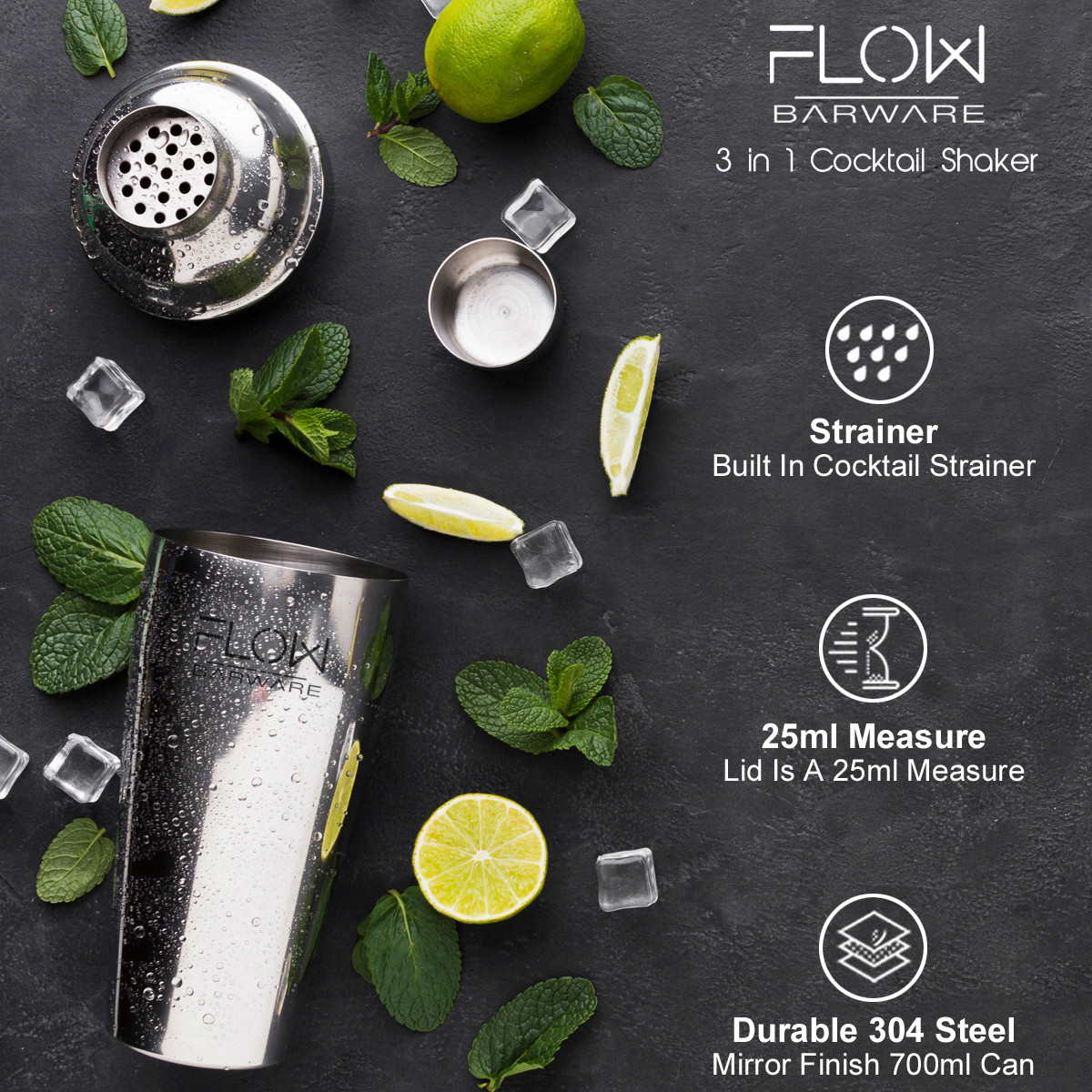 FLOW Cocktail Shaker and Strainer | The Kitchen Gift Company