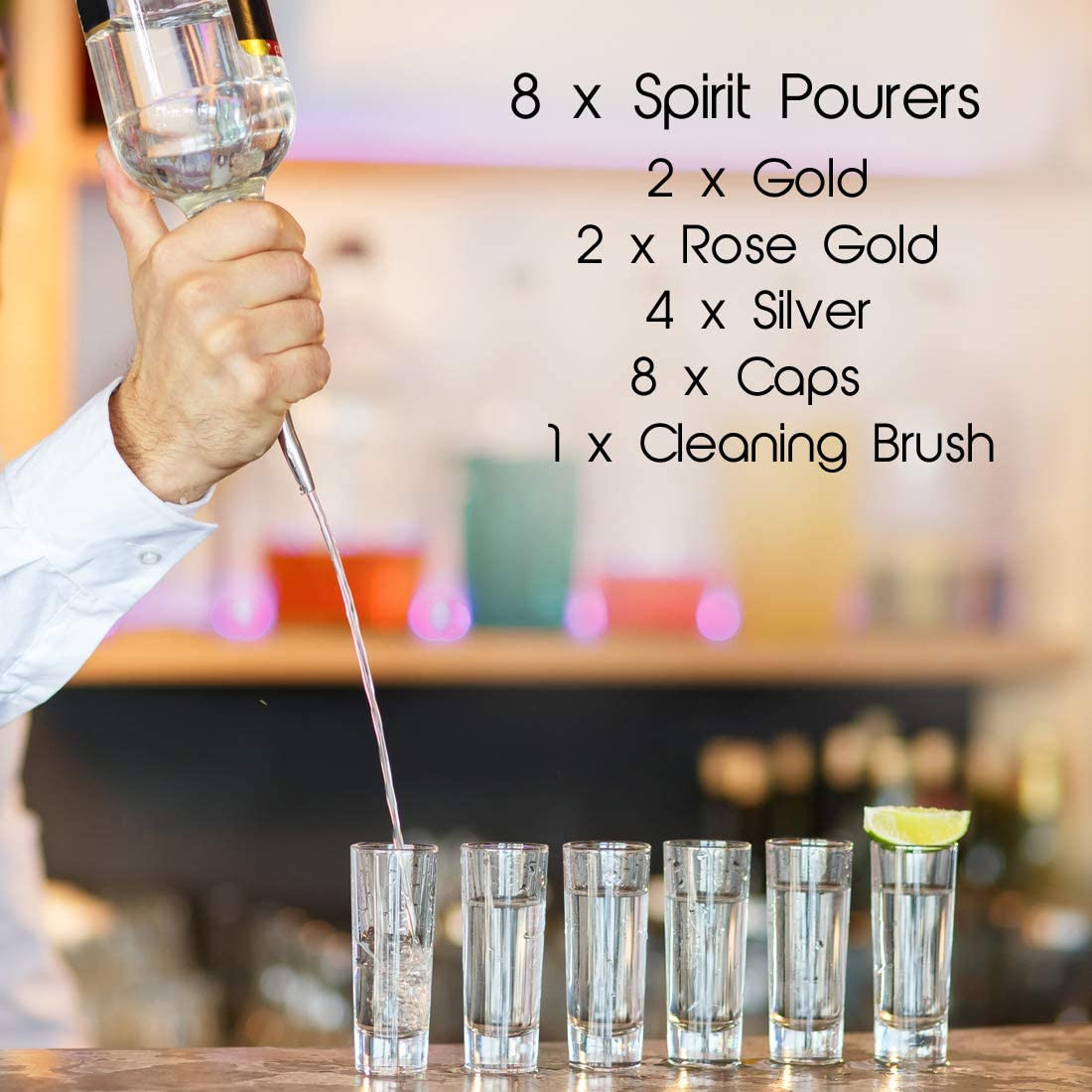 Flow Barware 8 Piece Spirit Pourers Set - Free Flow Speed Pourers | The ...