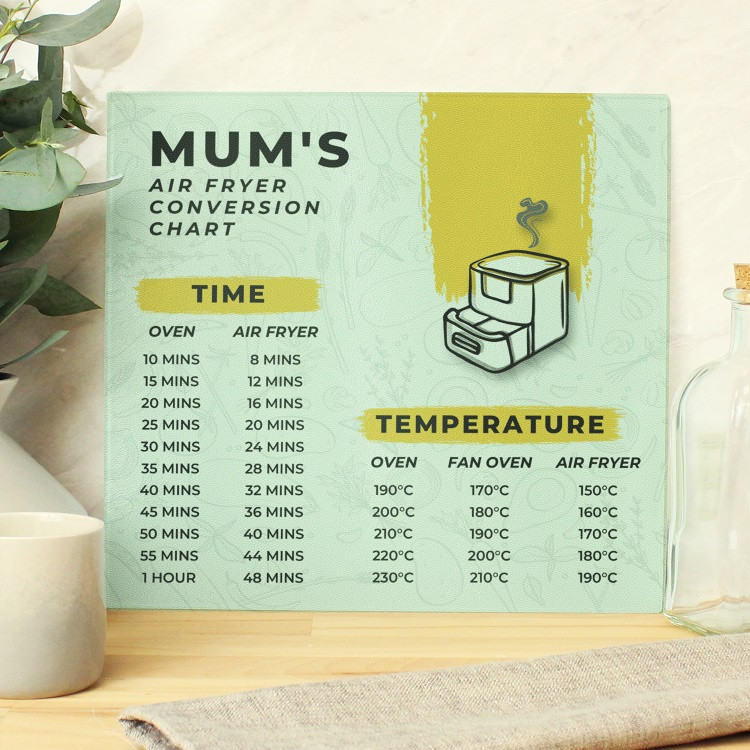 Personalised Glass Chopping Board with Air Fryer Conversion Chart ...