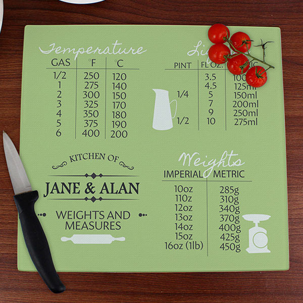 Personalised Conversion Chart Glass Chopping Board | The Kitchen Gift ...