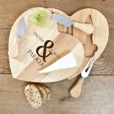 Personalised Romantic Heart Cheese Board Set | The Kitchen Gift Company