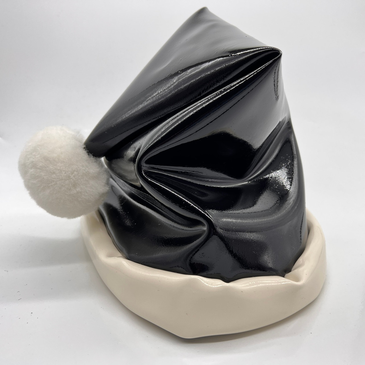 Black Latex Santa Hat with Wool Bobble - ReStrict Gear