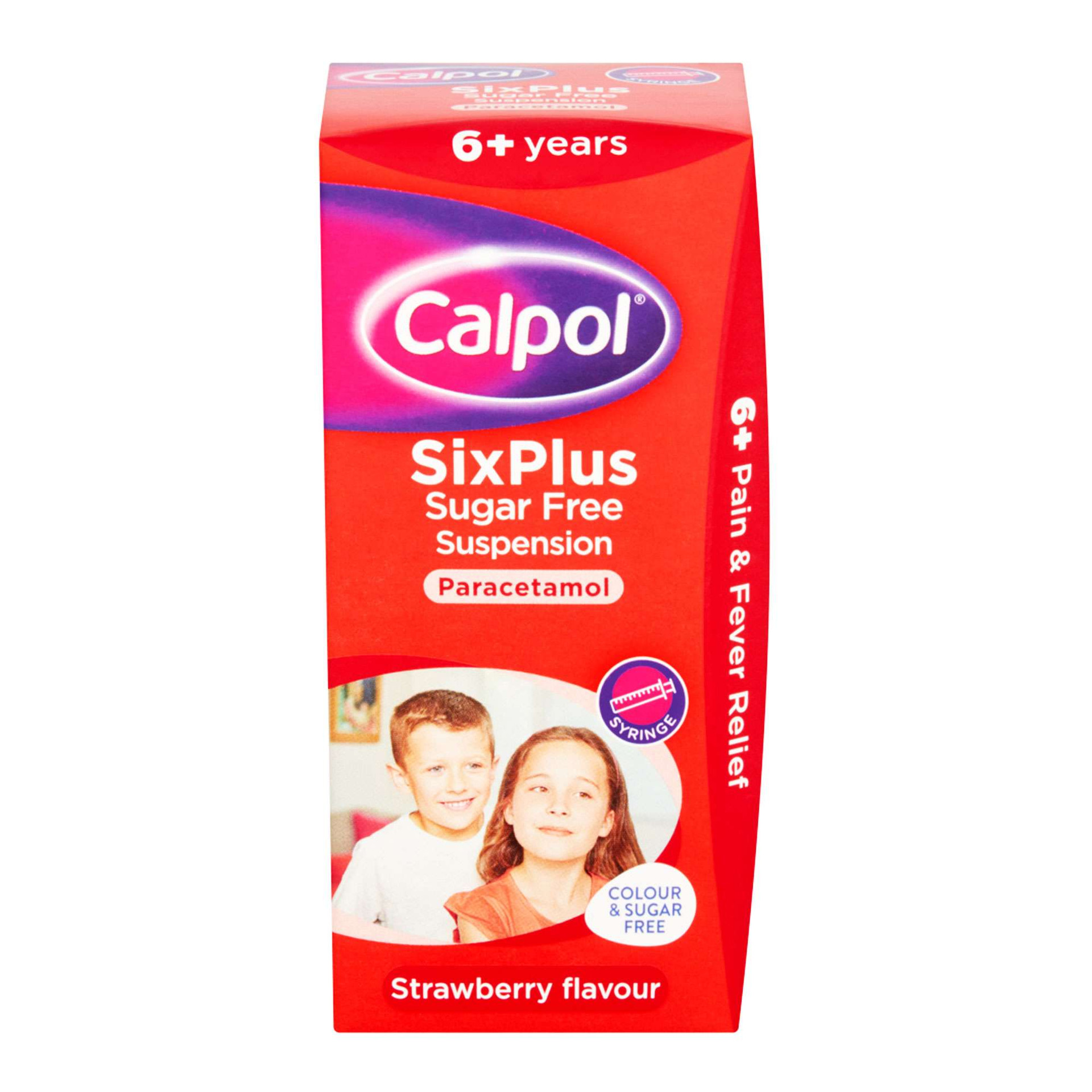 Calpol SixPlus Sugar Free Strawberry Flavour Suspension 80ml | withaid