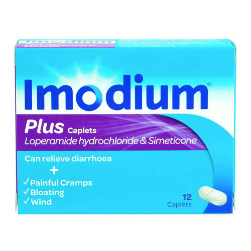 Imodium Plus 12 Caplets - Relief for Diarrhea & Gas