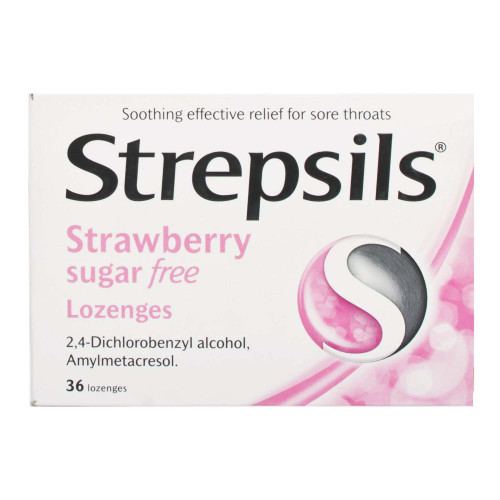 Strepsils Strawberry Sugar Free 36 Lozenges | withaid