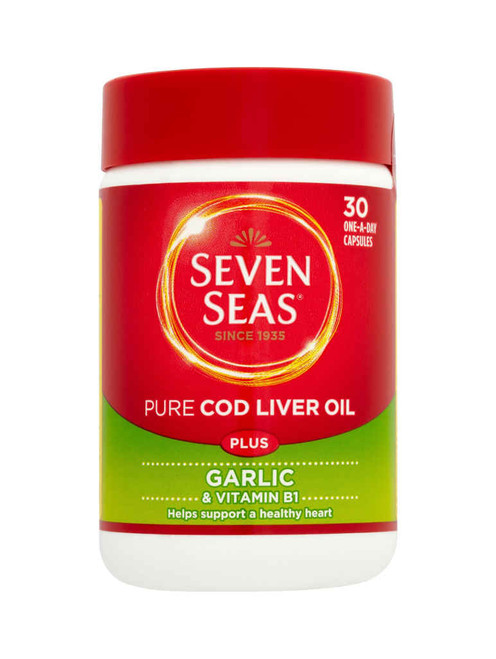 Seven Seas Pure Cod Liver Oil Plus Garlic 30 Capsules
